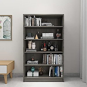 5-Shelf Wood Bookcase Freestanding Display Bookshelf for Home Office School (Grey,11.6" Depth*33" Width*59.8" Height)