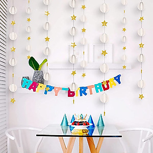 HappyField White Gold Baby Shower Decorations 2Pcs Glitter Gold Star White 3D Circle Garland Rustic Baby Shower Decorations Birthday Party Decorations Wedding Decorations Bridal Shower Decorations