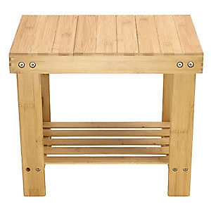 KKTONER Bamboo Step Stool with Storage Shower Bench with Shelf Foot Stool for Bathroom Living Room Bedroom Natural Color