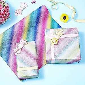 THMORT Glitter Gradient Rainbow Wrapping Paper Roll with a Cutter Kit for Girls&Boys,Babie Kids Adults,17 Inch X 33 Feet Gold Glitter Princess Pink Birthday Gift Wrapping Paper Roll for Baby Shower.