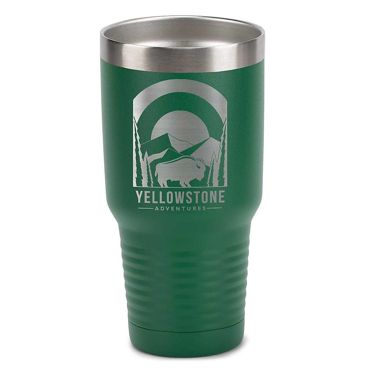 100 North, Polar Camel, United States National Parks, Green 30 Ounce, Stainless Steel, Vacuum Insulated Travel Tumbler Mug With Clear Lid, Yellowstone Adventures