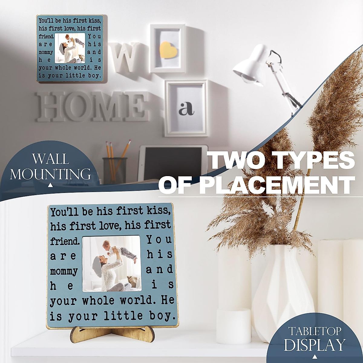 THYGIFTREE New Mom Gifts for Women After Birth, Pregnant Mom Gifts for New Mom, First Mothers Day, Pregnancy Gifts for First Time Moms, New Mom and Son Blue Picture Frame