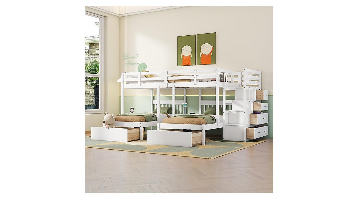 Triple Bunk Beds: Full Over Twin & Twin with Storage