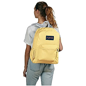JanSport Cross Town Backpack, Pale Banana, 17" x 12.5" x 6" - Simple Bookbag Adults with 1 Main Compartment, Front Utility Pocket - Premium Accessories
