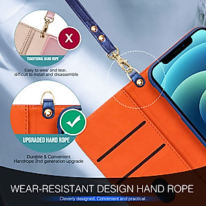 FYY Compatible with iPhone 12 Mini Case, [Kickstand Feature] Luxury PU Leather Wallet Case Flip Folio Cover with [Card Slots] and [Note Pockets] for iPhone 12 Mini 5G 5.4" Navy