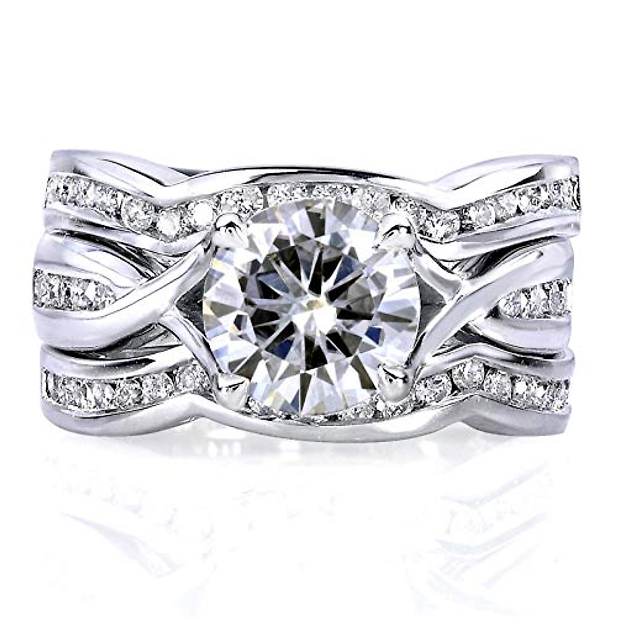 Kobelli Moissanite Crossover Bridal Set 1 3/4 Carat (ctw) in 14k White Gold - 3 Piece Set, Size 9, White Gold