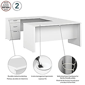 Bestar Logan U Shaped Desk in Pure White, 65W