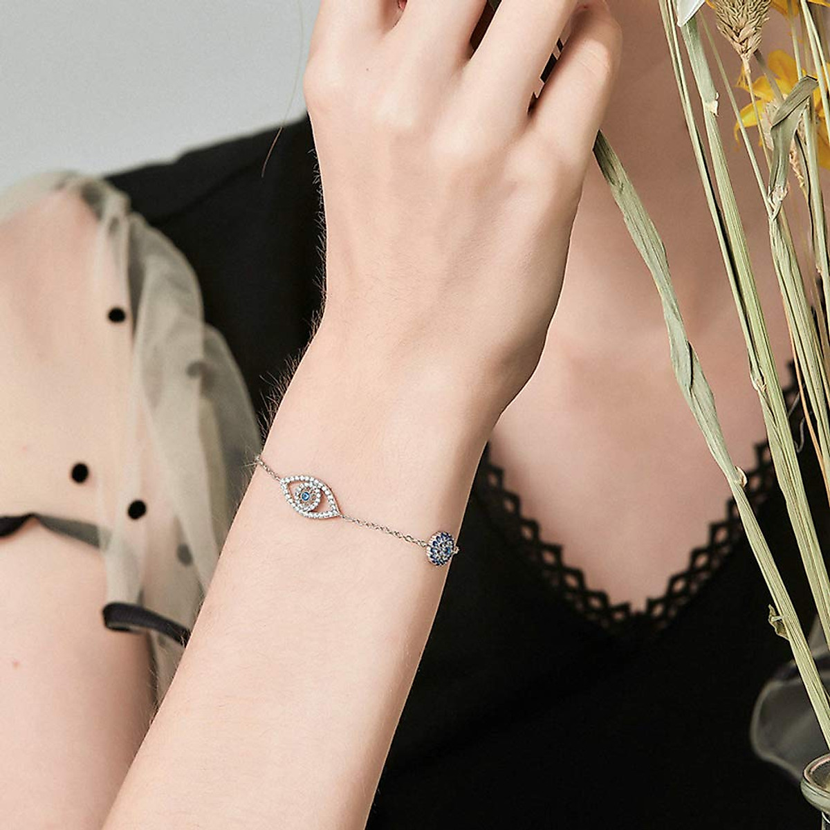 WOSTU 925 Sterling Silver Evil Eye Bracelet Women's Fashion Boho Mexican luck Bracelets Gifts for Her