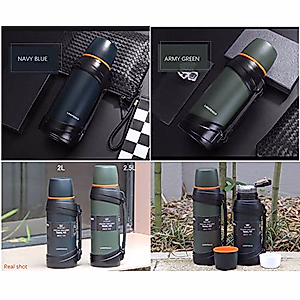 2L/68oz Large Coffee Bottle for Travel, Flasks for Hot and Cold Drinks, Stainless Steel Vacuum Insulated Hot Water Bottles with 2 Cups for Hiking/Camping, Keep Hot 24Hrs (Blue)