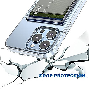 Wuwedo 【Upgrade】 for iPhone 13 Pro Clear Wallet Case, Anti-Yellowing Slim Fit Thin TPU Bumper + PC Back Case with 2 Cards Holder