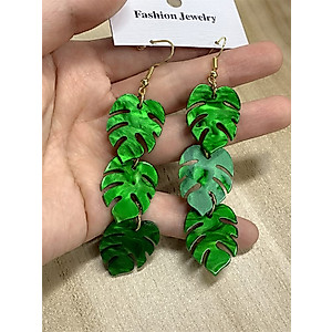 Green Palm Leaf Dangle Earrings for Women Girls Lightweight Resin Tropical Green Plant Statement Drop Fish Hook Stud Earring Fashion Cute Festival St.Patrick's Day Jewelry Gifts Nature Lover (Leaves)