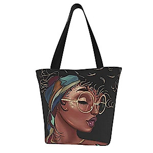Women's Tote Shoulder Bag Melanin Queen Black African American Natural Afro Shopping Handbag