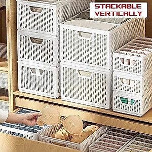Byscyrj Foldable Storage Baskets with Dividers, Plastic Box Drawer Organizer for Baby Clothes,White Storage Containers Bins Small Baskets for Nursery Shelves Desktop Closet Playroom Office, 3 Pack