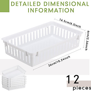 Wenqik Set of 12 Plastic Baskets for Organizing 10.24 x 6.5 x 2.36 Inch Rectangular Trays Plastic Organizer Bins Rectangle for Desk Organization(White)