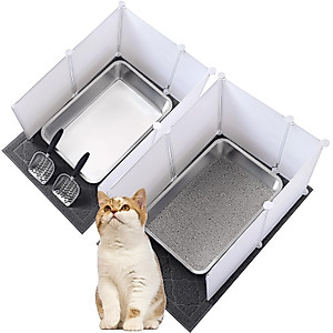Tioncy 2 Set Stainless Steel Cats Litter Box Extra Large Metal with 2 Scoop, 12 Splash Guard and 2 Mat, Never Absorbs Odor, Easy Clean, 23.6 x 15.7 x 5.9 Inches