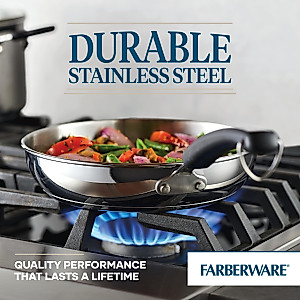 Farberware Brilliance Stainless Steel Frying Pan/Skillet,10 Inch, Dishwasher Safe and Induction Ready, Compatible with All Cooktops,Stainless Steel