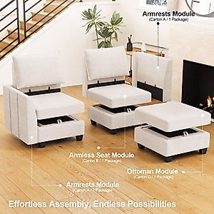 Uteeran Oversized Modular Sectional Sofa Chenille Sleeper Couch with Storage Sectional Sofa Bed for Living Room, 12 Seats, Beige