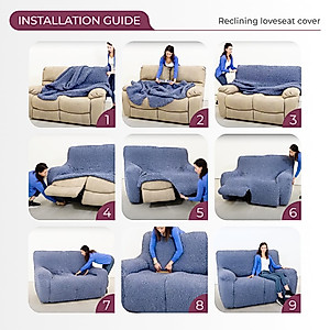 PAULATO BY GA.I.CO. Recliner Loveseat Cover - 2 Seater Recliner Slipcover - Soft Polyester Fabric Slipcover - 1-Piece Form Fit Stretch Furniture Protector - Mille Righe - Blue (Recliner Cover)