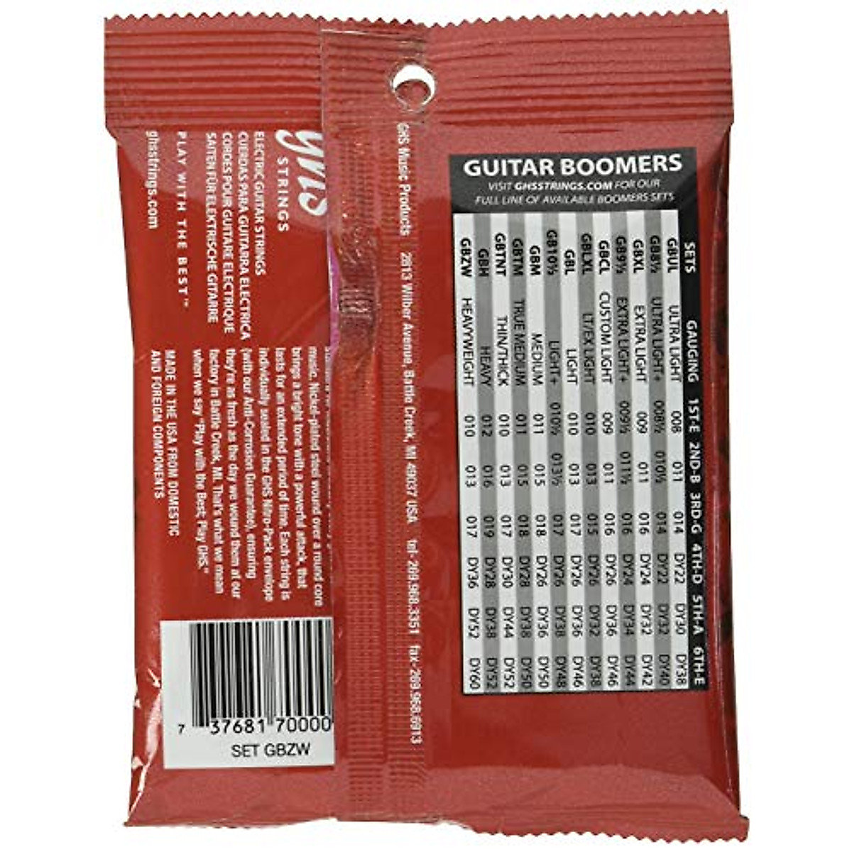 GHS Strings GBZW Boomers, Nickel-Plated Electric Guitar Strings, Heavyweight (.010-.060)