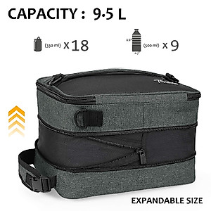 Expandable Insulated Lunch Bag, Leakproof Flat Lunch Cooler Tote with Shoulder Strap for Men and Women, Suitable for Work & Office by Tirrinia, Charcoal