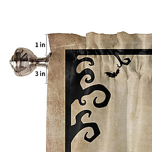 Seven Roses Don't Be a Magic Witch Halloween Lace Farmhouse Short Window Curtain Valances, Retro Beige Backdrop Rod Pocket Kitchen Valances for Living Room Bedroom Bathroom Cafe, 1 Panel - 54" x 18"