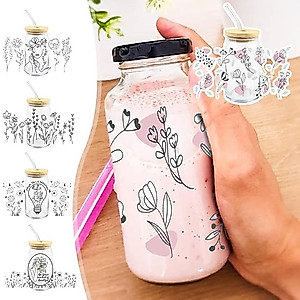 UV DTF Cup Wrap,Transfer Stickers for Glass Cups,Flowers Leaf Waterproof UV DTF Cup Wrap Rub on Transfers Stickers Decals,Clear Film Transfer Paper UV DTF Cup Wraps Transfer Sticker Iron-on Transfers