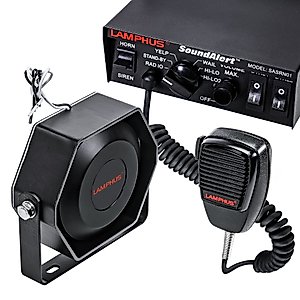 LAMPHUS SoundAlert 12V 100W Police Siren PA System Kit [Slim Speaker] [118-124dB] [Handheld Microphone] [Hands-Free] Warning Emergency Siren for Vehicles Tow Truck UTV ATV Van Car POV RV