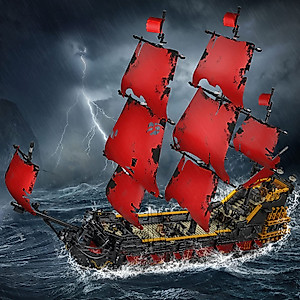 Mould King 13109 Queen Anna's Revenge Pirate Ship Model Building Blocks Kit, MOC Pirate Ship Building Sets, 3139 Pieces Large Red Set for Kids and Teens