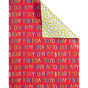 American Greetings Reversible Birthday Wrapping Paper for Kids, Dinosaurs and Unicorns (3 Rolls, 120 sq. ft)