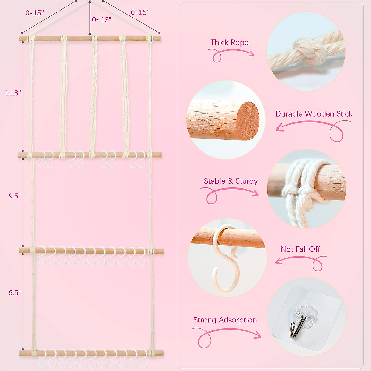 yunhuatdm Headband Bow Holder Hanging Hair Bows Headbands Organizer with 30PCS Plastic Hooks, Newborn Toddler Hair Accessories Organizer Storage for Wall, Room, Door, Closet