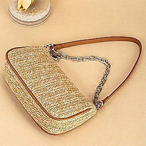 GL-Turelifes Small Straw Bags Summer Beach Bag Casual Clutch Shoulder Tote HandBag with Zipper Closure for Women (Brown B)