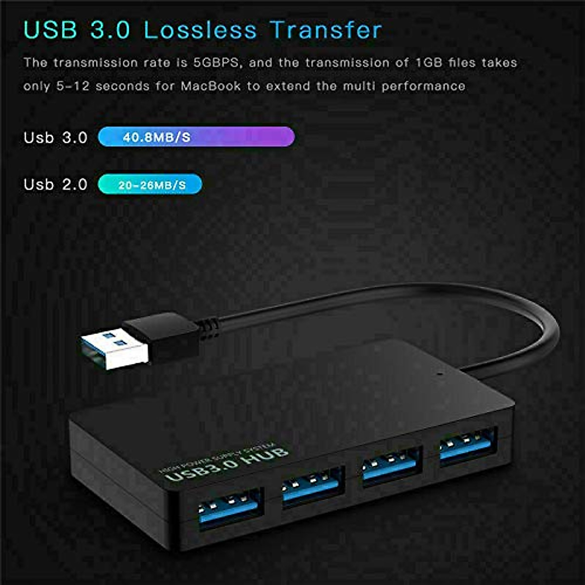 Tec-Digi USB Hub 3.0, 4-Port Ultra-Slim USB 3.0 Hub Portable Adapter High Speed Expansion Multi USB Hub Splitter Lead Adapter Cable for PC Laptop, Desktop, PS3, Xbox, Wii, MAC, Notebook, MacBook, Etc