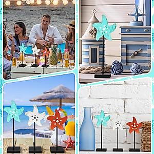 3 Pcs Summer Beach Tiered Tray Decor Starfish Table Decor Summer Wooden Table Signs Rustic Farmhouse Tabletop Centerpiece for Home Office Bedroom Table Shelf Desk