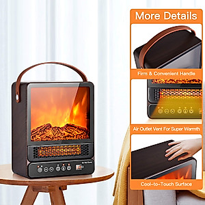 S AFSTAR 14.5" Portable Electric Fireplace, 1500W Small Fireplace Heater with 4 Flame Brightness, 12H Timer, Remote Control & Realistic 3D Flame Effect, Space Heater Fireplace for Home, Office, Indoor