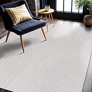 CAMILSON Micro Loop Rug 5x7 Modern Luxury Geometric Arch Area Rugs Soft High and Low Pile Stain Resistant Easy-Cleaning Non-Shedding for Living Room Office Indoor Carpet (5 x 7 / White)