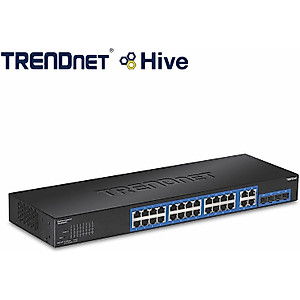 TRENDnet 28-Port Gigabit Web Smart Switch, 24 x Gigabit Ports, 4 x Shared Gigabit Ports (RJ-45/SFP), VLAN, QoS, LACP, IPv6, 56Gbps Switching Capacity, Lifetime Protection, TEG-284WS,Black