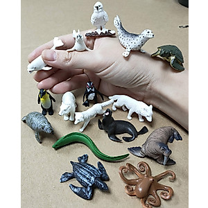 Polar and Sea Animals Figurines Playset 16 Pcs, Detailed Bear, Whale Figures, Walrus, Penguin Toy Set, Cake Toppers Birthday Gift for Kids