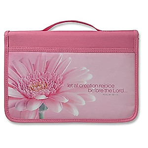 Psalm 96:13 Flower Bible Cover for Women, Zippered, with Handle, Canvas, Pink, Large