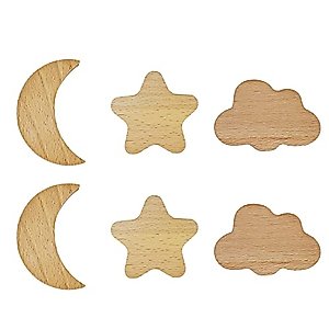 KUMGROT 6pcs Coat Hooks Wall Mounted Wood Wall Hooks Decorative Cute Hooks for Living Room Bedroom Hanging Clothes Hats Towels Purse 2 Moons 2 Stars 2 Cloud