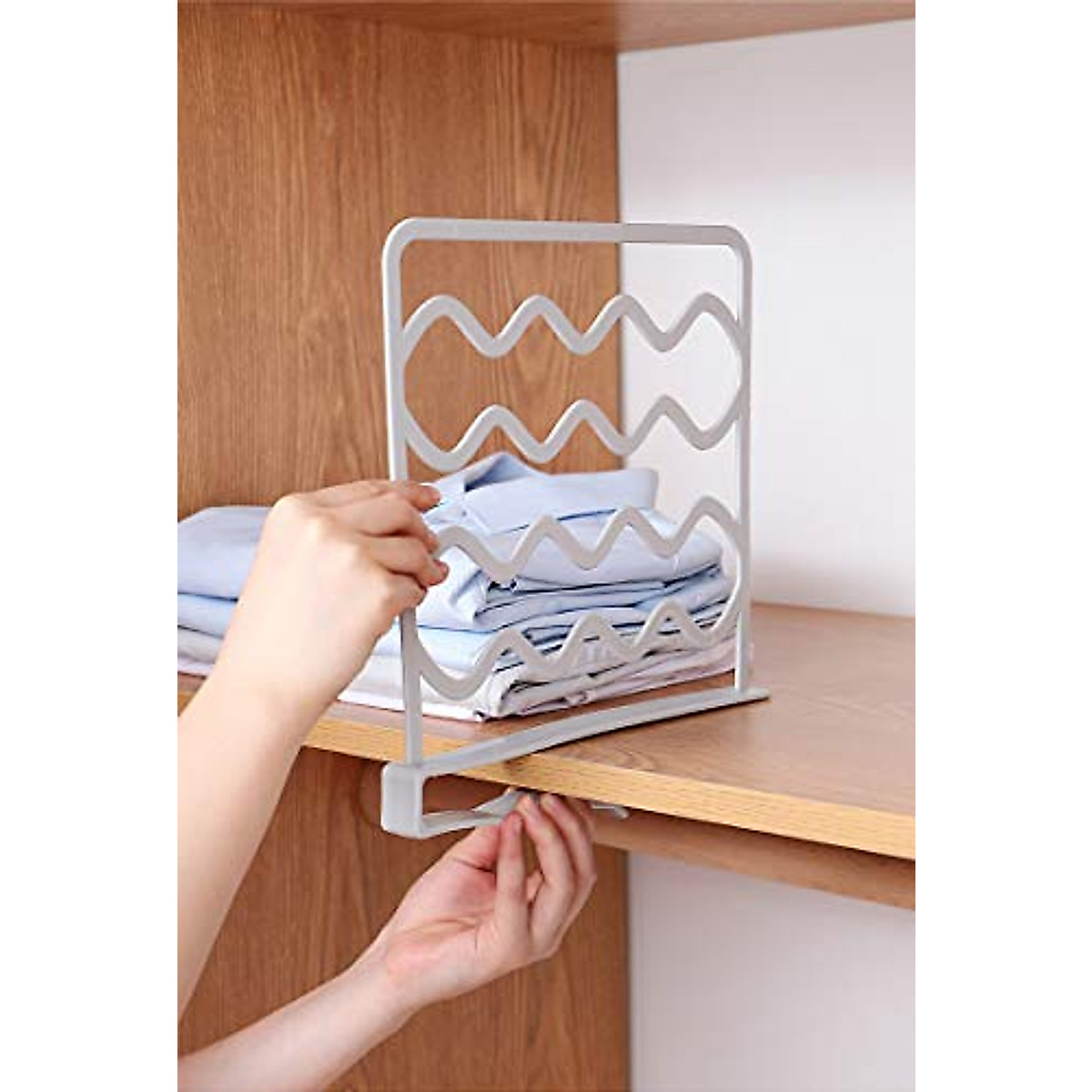 Hooshion Shelf Divider for Wood Closet, 6 Pack Plastic Shelf Dividers, Wood Closets Shelves Organizer and Separator for Kitchen Cabinet, Bookcases, Sweater, Towels and Hats Separators for Wood Shelf