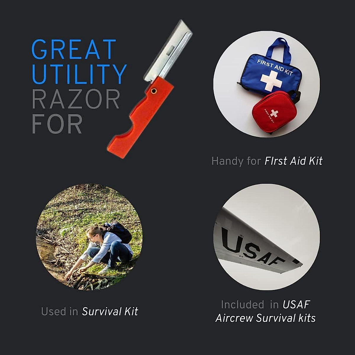 Derma-Safe Folding Utility Razor for Survival Utility and First Aid Kits - Mini Pocket Foldable Razor Blade, Folding Scalpel, (Orange) 25-Pack