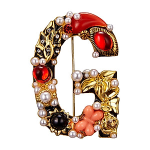 Pin Backs Locking Crystal Pearl Initial Brooch Gold Plated Enamel Colored Letter Letter Brooch Brooch Jewelry (C, One Size)