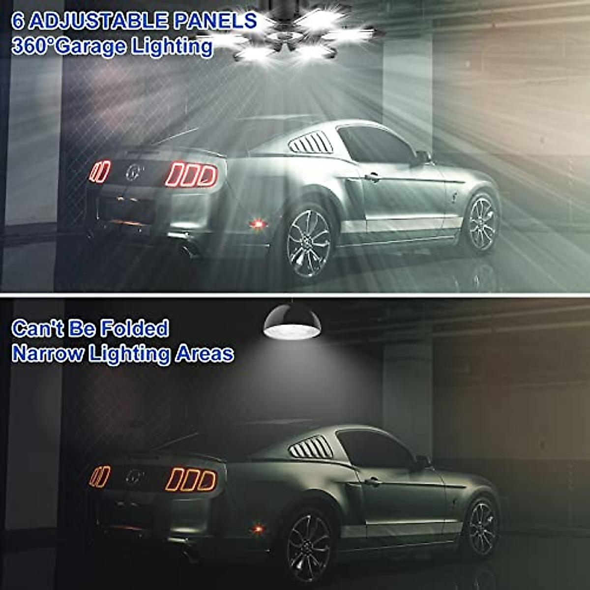 Led Garage Lights 6 Pack 220W Led Garage Ceiling Lights 6+1 Panels Super Bright Deformable Garage Lights Screw into E26/E27 Base Garage Light for Shop Basement Workshop Attic