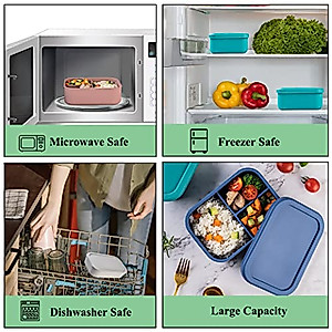 QTECLOR 3 Compartment Silicone Bento Lunch Box for Adult Kids, Food Container Leak-Proof BPA-Free Food Lunch Storage Boxes, Microwave,Dishwasher Safe,Lunch, Snack and Sandwich Food Container