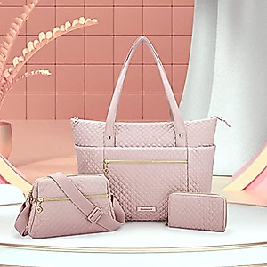 BAGSMART Women Tote Bag, Large Shoulder Bag for Women Top Handle Satchel Purse Set 3pcs, (pink)
