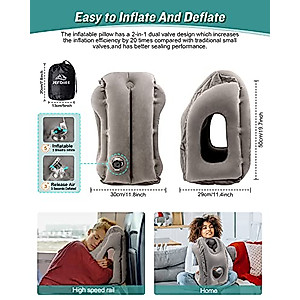 JefDiee Inflatable Travel Pillow, Airplane Neck Pillow Comfortably Supports Head and Chin for Airplanes, Trains, Cars and Office Napping with 3D Eye Mask, Earplugs and Portable Drawstring Bag (Grey)