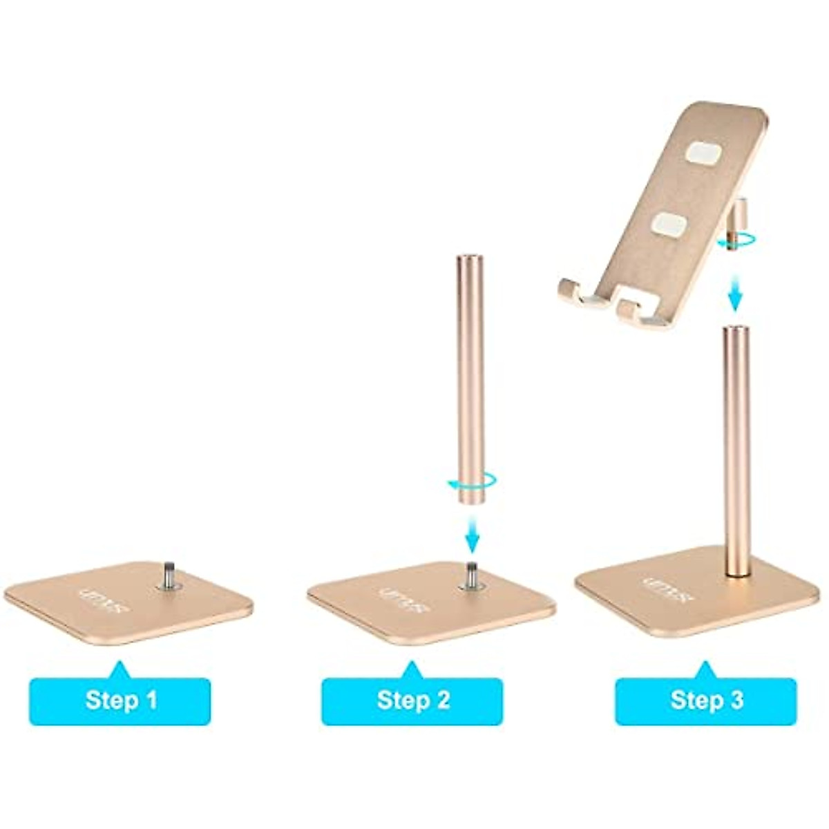 Urmust Cell Phone Stand Angle Adjustable Phone Stand for Desk Phone Holder for Office Tablet Stand Compatible for iPhone 15 14 13 12 11 Pro Max X Xr 8 Plus 7 6(Light Gold)