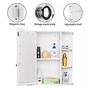 3 Tier Outside Bathroom Wall Mirror Cabinet, 6 Open Shelves Toilet Cabinet Multipurpose Storage Organizer ，White