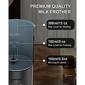 Rocyis 4 in 1 Milk Frother and Steamer-Electric Milk Warm Frother, 12oz/350ml Hot Cold Foamer-Coffee Steamer for Latte,Cappuccino,Hot Chocolate, Black