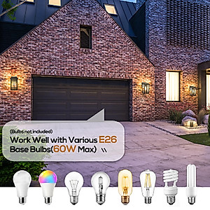 Outdoor Wall Light Fixtures 9.76'', Waterproof Porch Lights Wall Lanterns, Exterior Modern Matte Black Wall Mount Lighting, Anti-Rust E26 Socket Wall Scones for Front Door Garage, 2 Pack